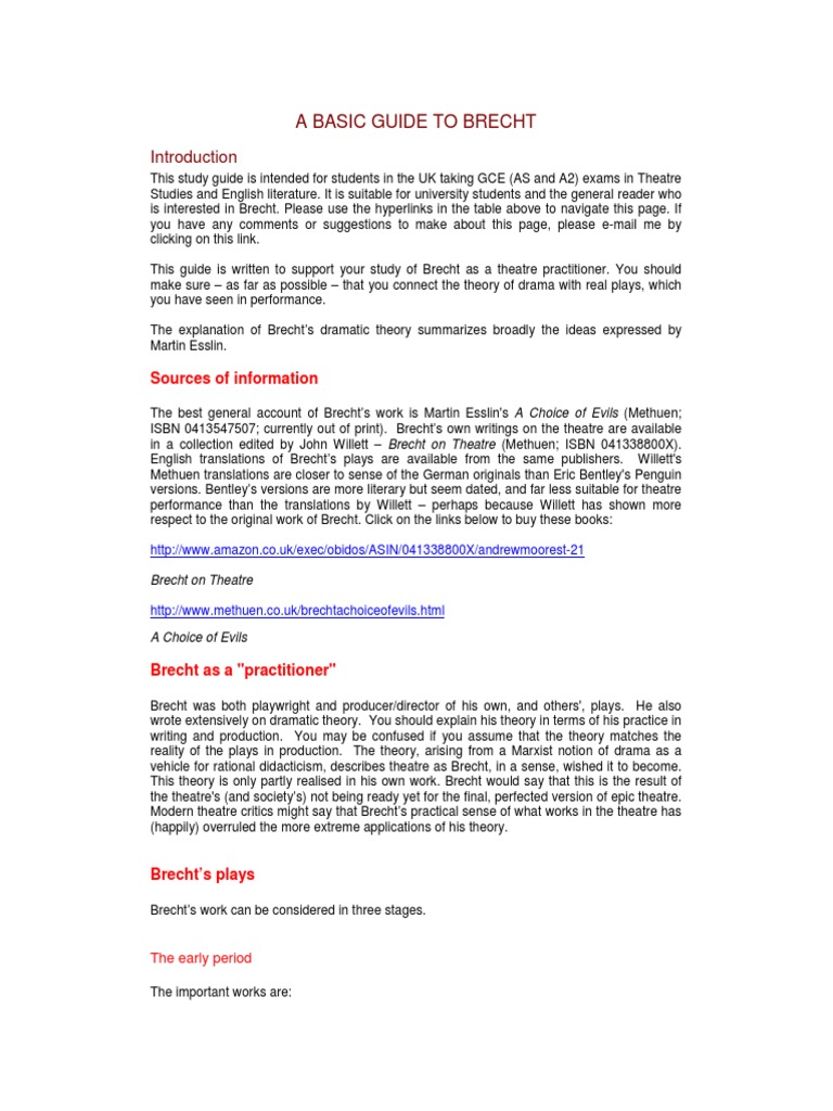 A Basic Guide To Brecht | PDF | Theatre | Entertainment