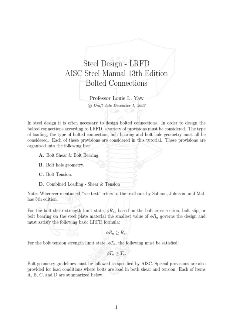 Steel Design - LRFD AISC Steel Manual 13th Edition Bolted Connections | PDF