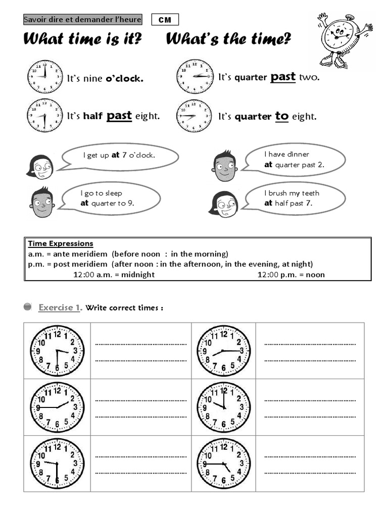 Telling Time Exercises for Beginners | PDF