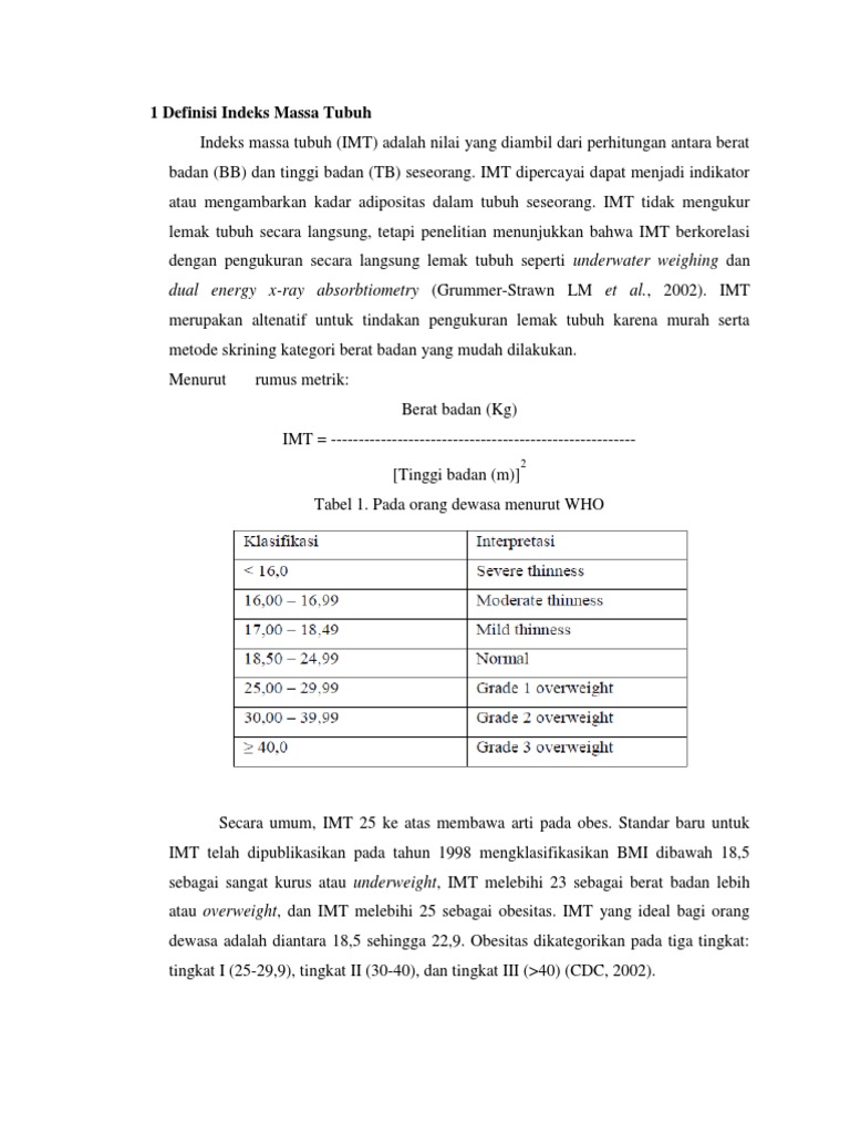1 Definisi Indeks Massa Tubuh | PDF