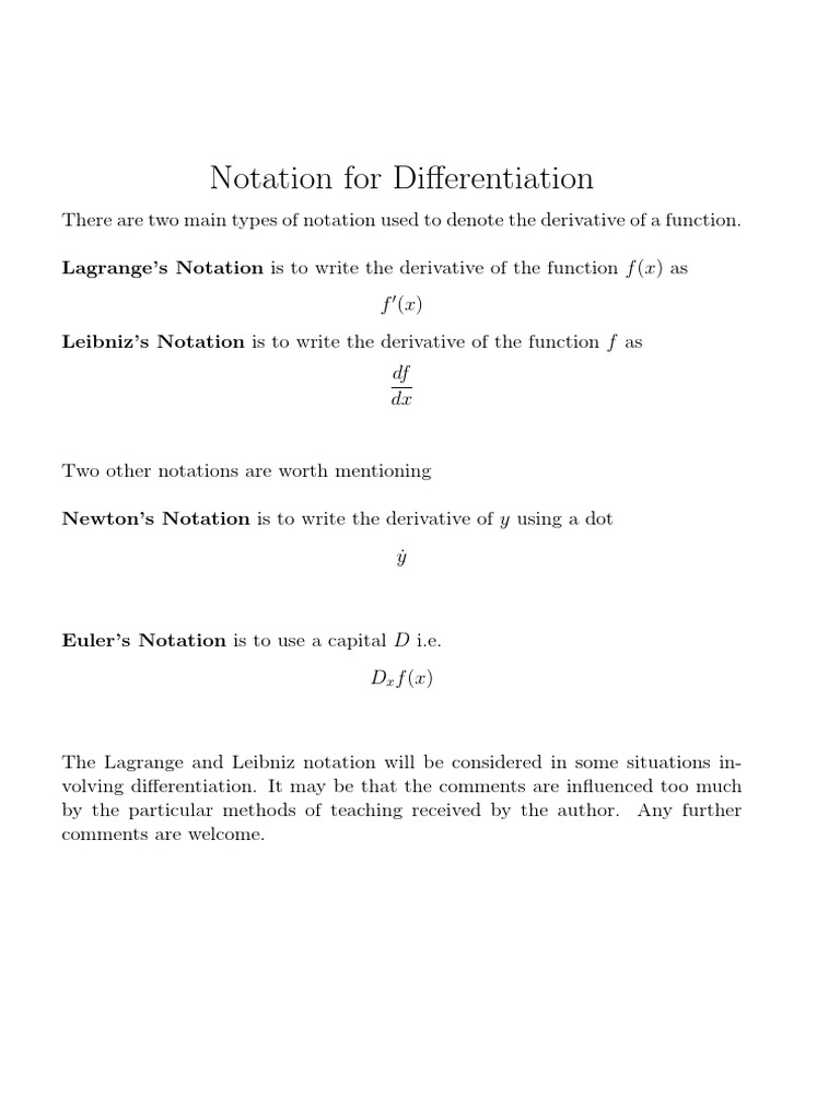 Notation For Differentiation | PDF | Derivative | Rates