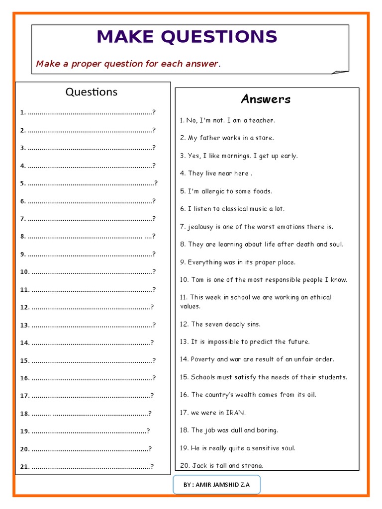 Make Questions from Given Answers | PDF