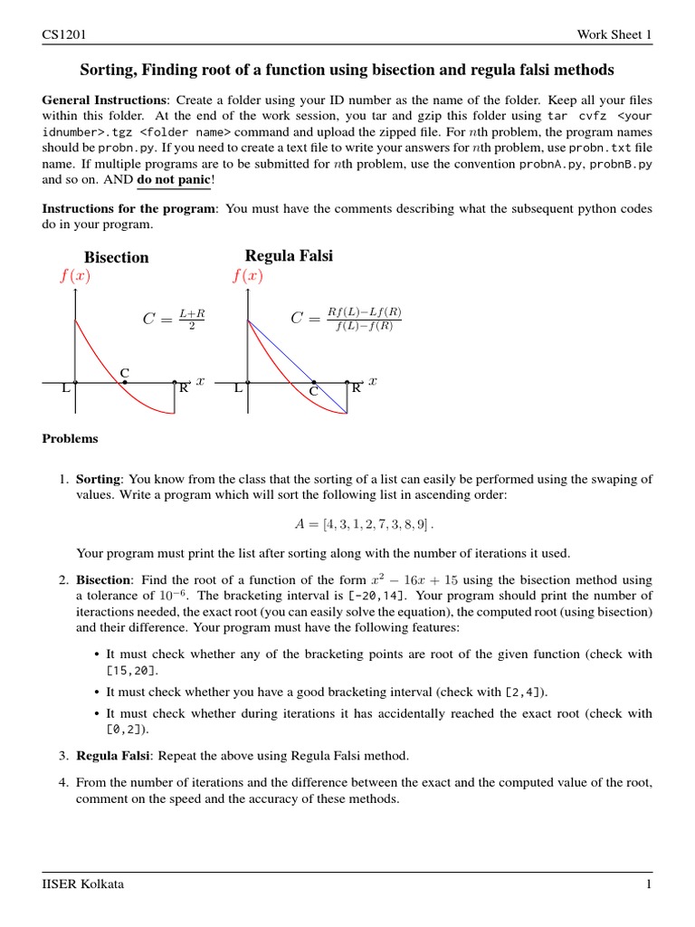Sorting, Finding Root of A Function Using Bisection and Regula Falsi Methods | Download Free PDF ...