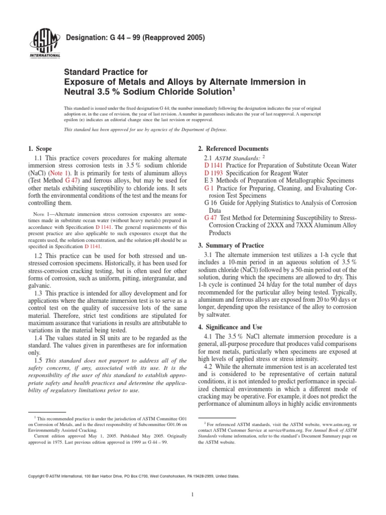 Astm G44 | PDF | Sodium Chloride | Corrosion
