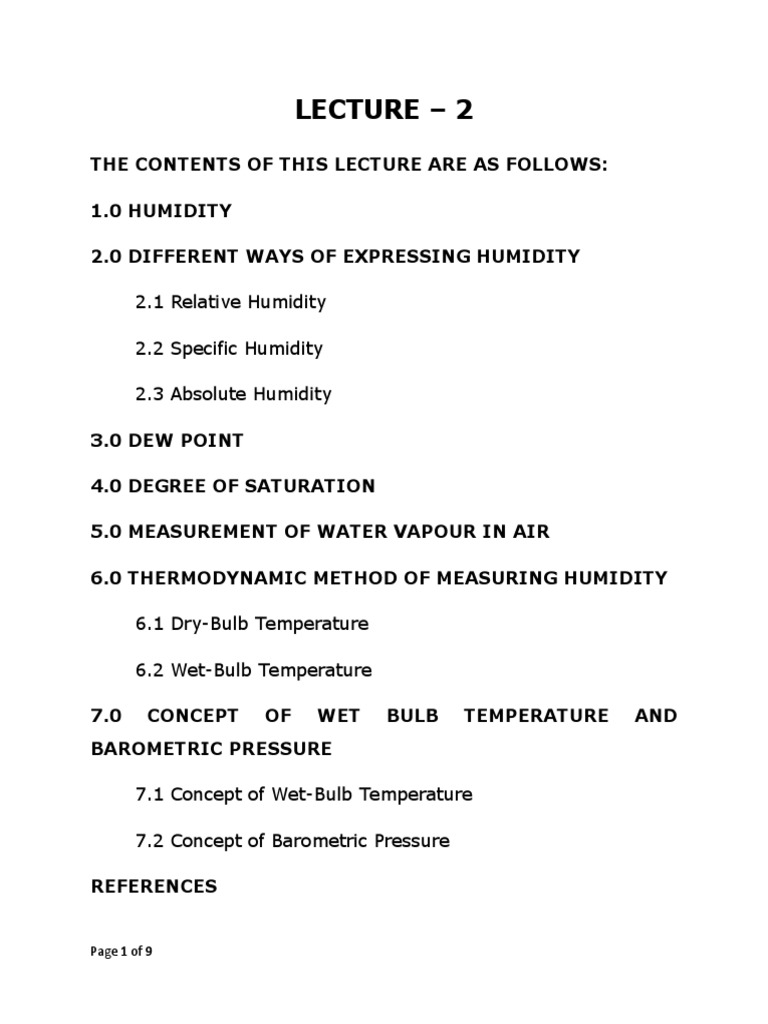 Lecture - 2: 2.1 Relative Humidity 2.2 Specific Humidity 2.3 Absolute ...