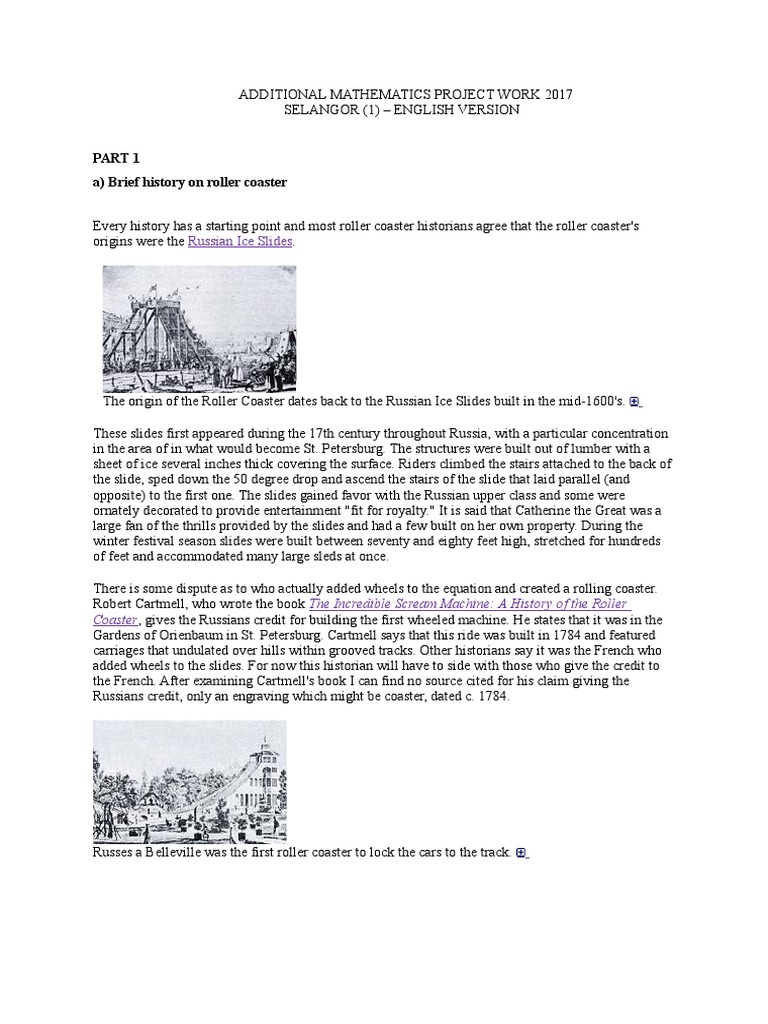 A) Brief History On Roller Coaster: Russian Ice Slides | PDF ...