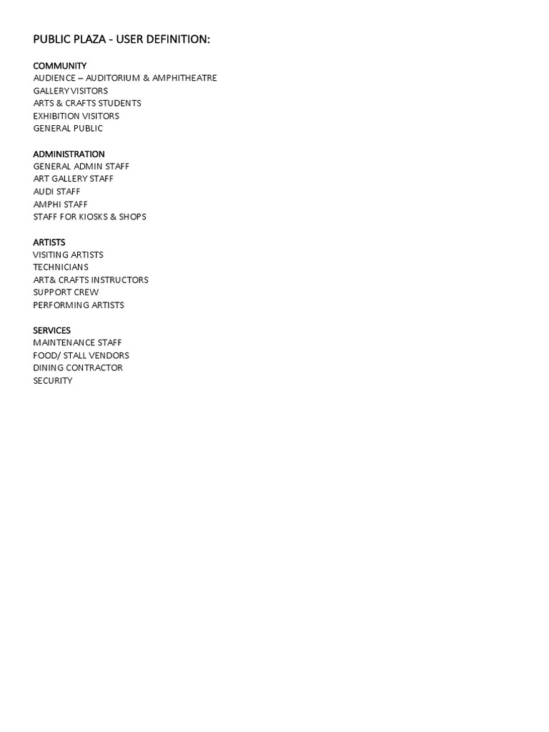 Public Plaza - User Definition | PDF