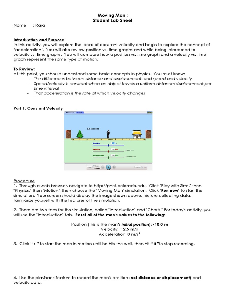 Moving Man Worksheet | PDF | Temporal Rates | Acceleration