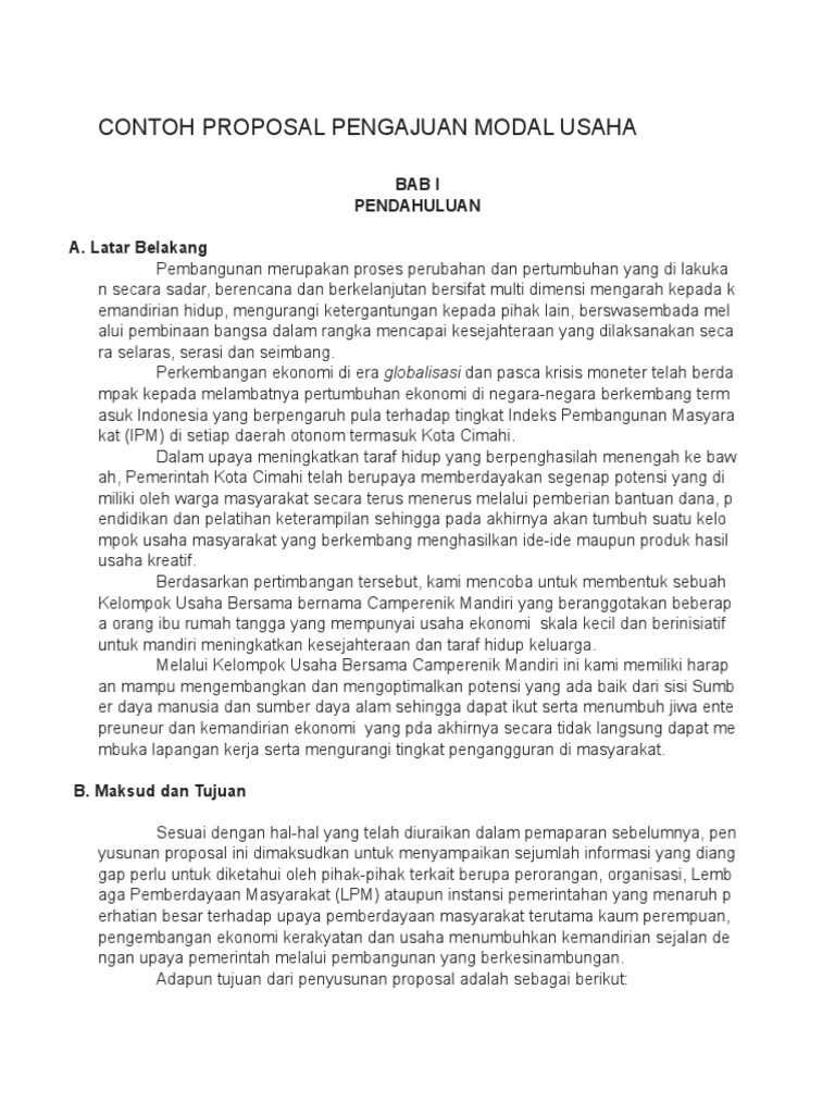 Contoh Proposal Pengajuan Modal Usaha | PDF Contoh Proposal Pengajuan Modal Usaha | PDF