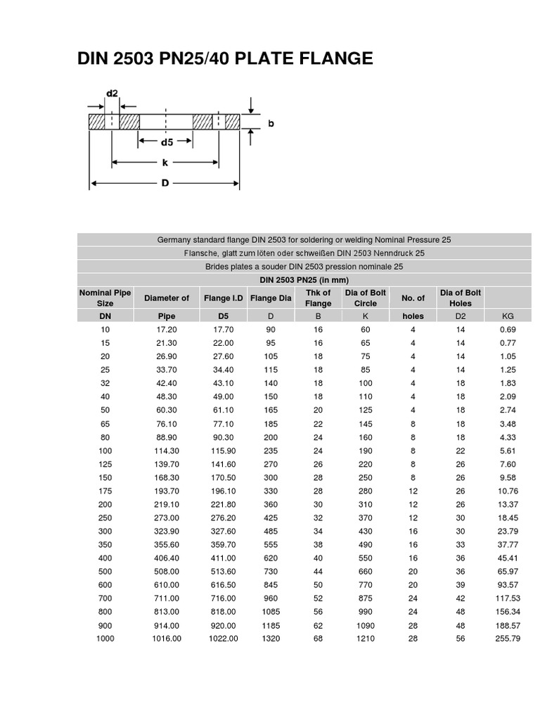 Din 2503 pn25 pn40 Plate Flange PDF | PDF | Métallurgie | Tuyau