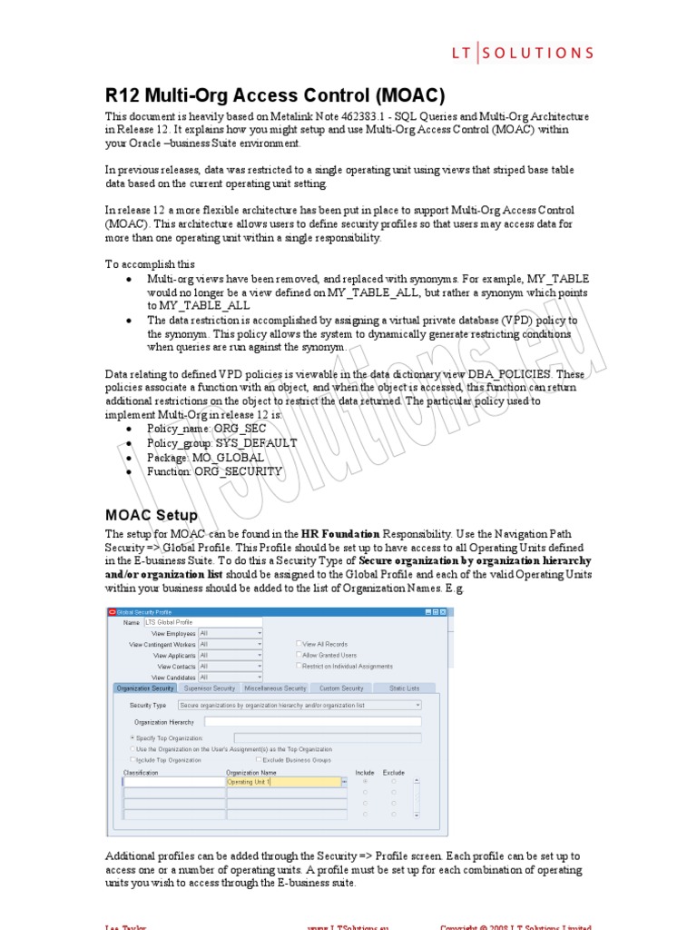 R12 Multi-Org Access Control | PDF | Oracle Database | Databases