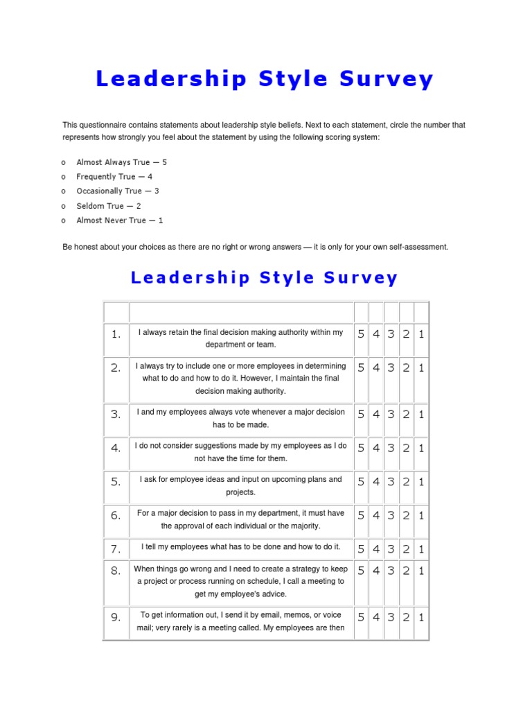 Leadership Style Survey | PDF | Survey Methodology | Leadership