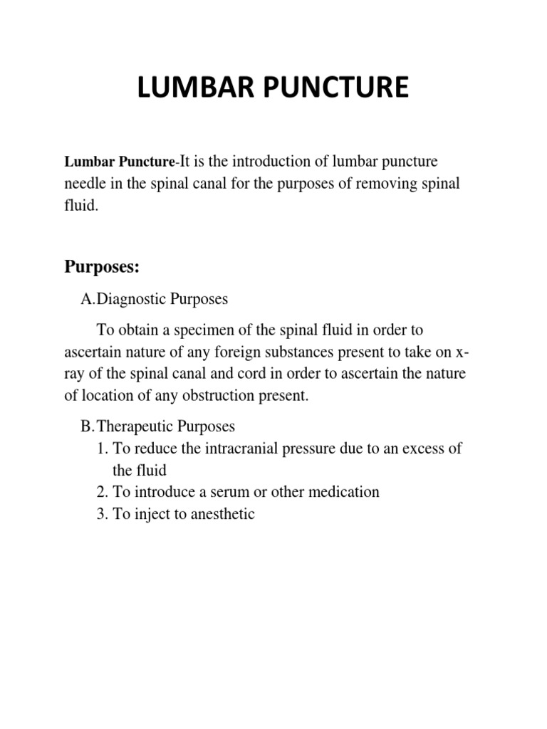 Lumbar Puncture Report | PDF | Vertebral Column | Cerebrospinal Fluid