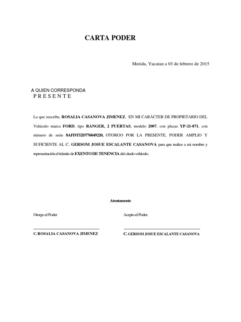 Carta Poder Setravi Cambio de Propietario | PDF Carta Poder Setravi Cambio de Propietario | PDF