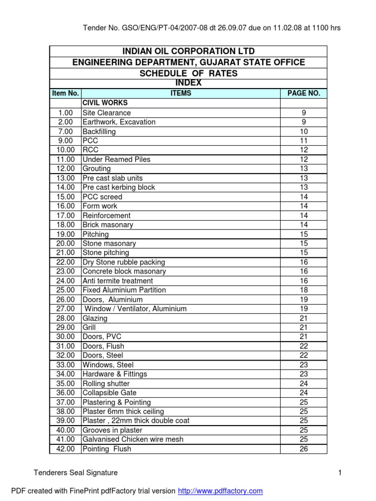 Schedule of Rates Ioc PDF | PDF | Concrete | Masonry