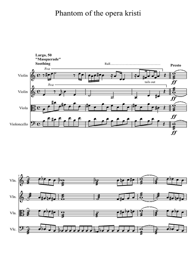 Phantom of The Opera String Quartet K.R PDF | PDF | Classical Music ...