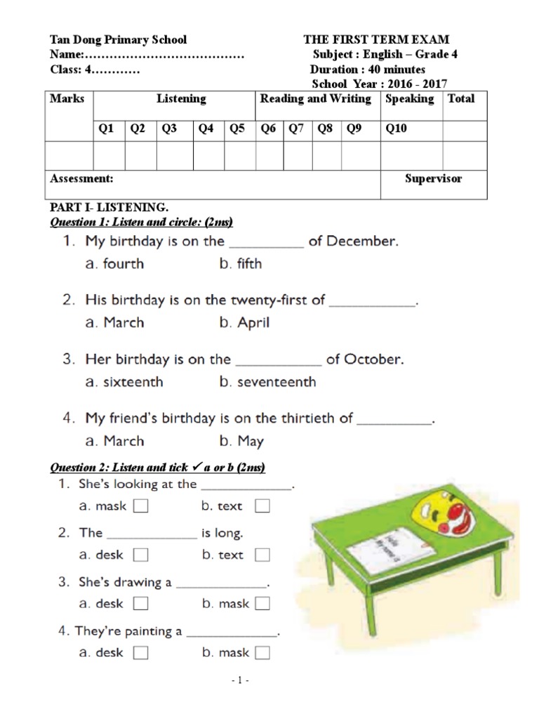 Question 1: Listen and Circle: (2ms) : Aorb | PDF | Educational ...