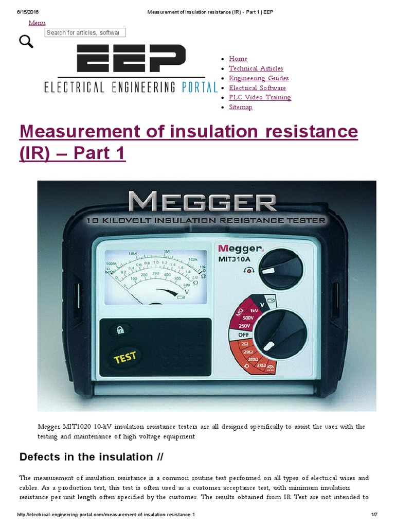 Measurement of Insulation Resistance (IR) - Part 1 - EEP PDF | PDF ...
