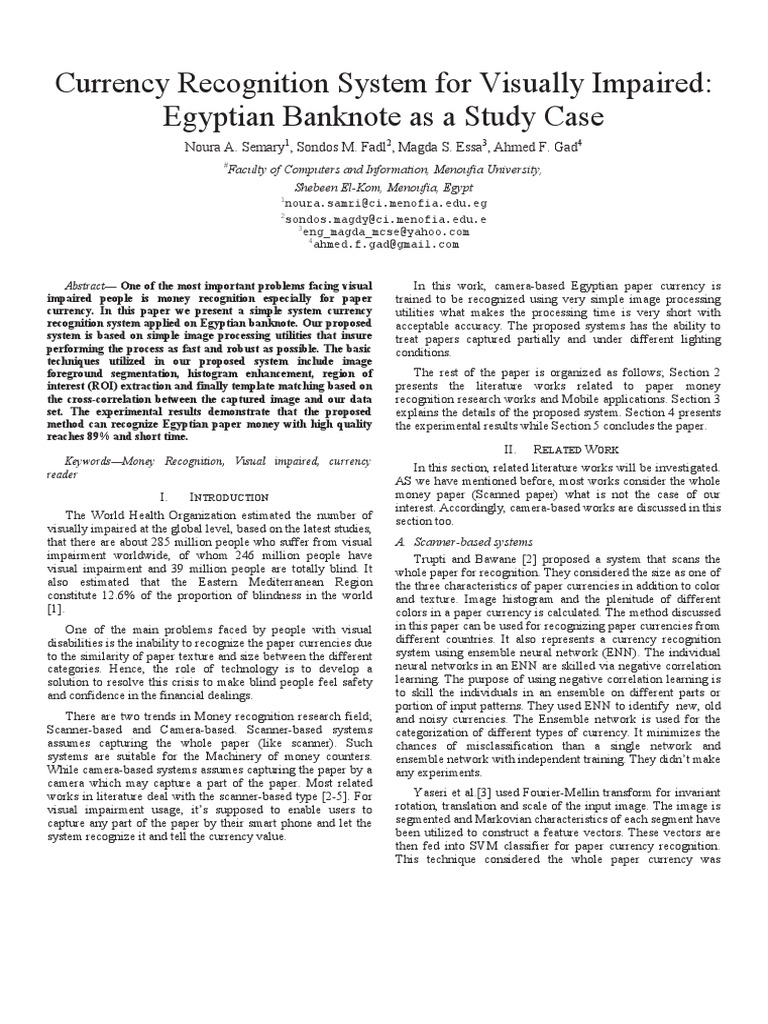 Currency Recognition System for Visually Impaired: Egyptian Banknote as ...