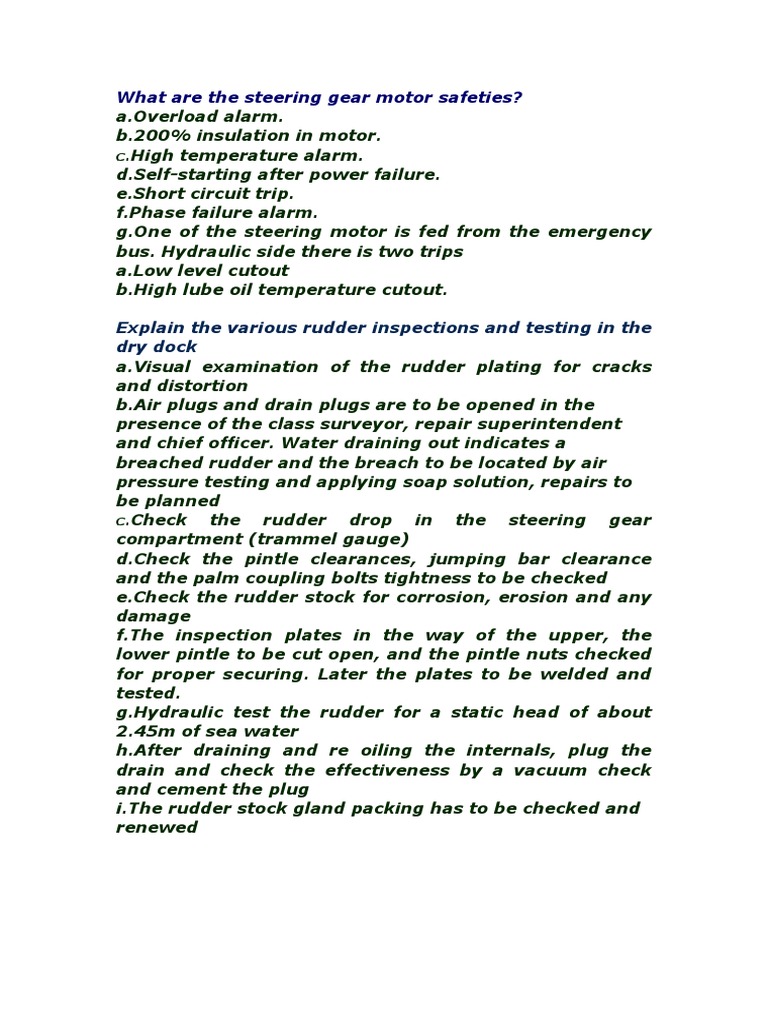 What Are The Steering Gear Motor Safeties | PDF | Home & Garden