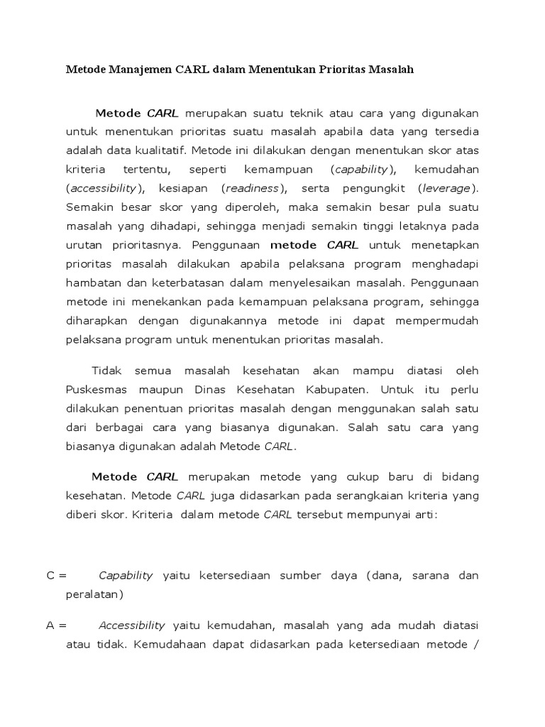 Metode Manajemen CARL Dalam Menentukan Prioritas Masalah | PDF