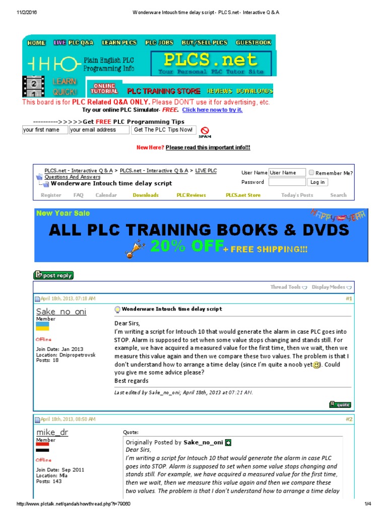 Intouch PLC Time Delay Script Guide | PDF | Internet Forum ...