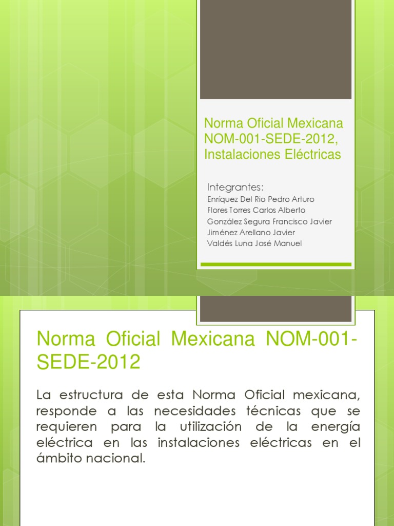 Norma Oficial Mexicana NOM 001 SEDE 2012 Instalaciones Eléctricas