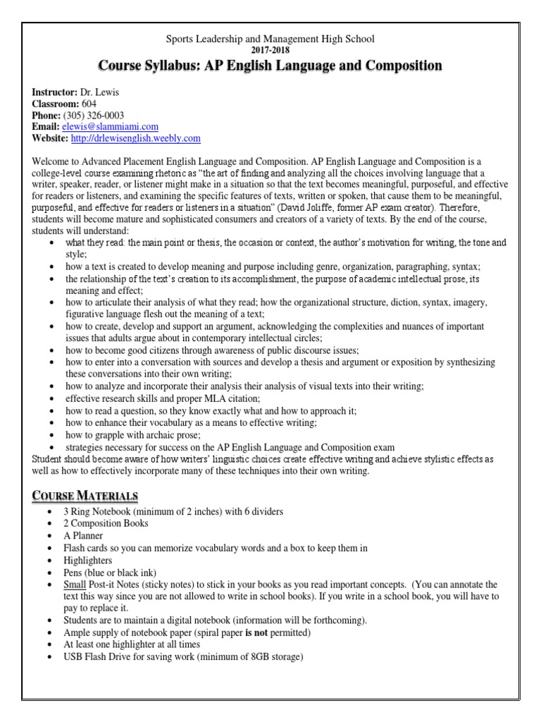 AP English Language Syllabus 2017-18 | PDF | Advanced Placement | Rhetoric