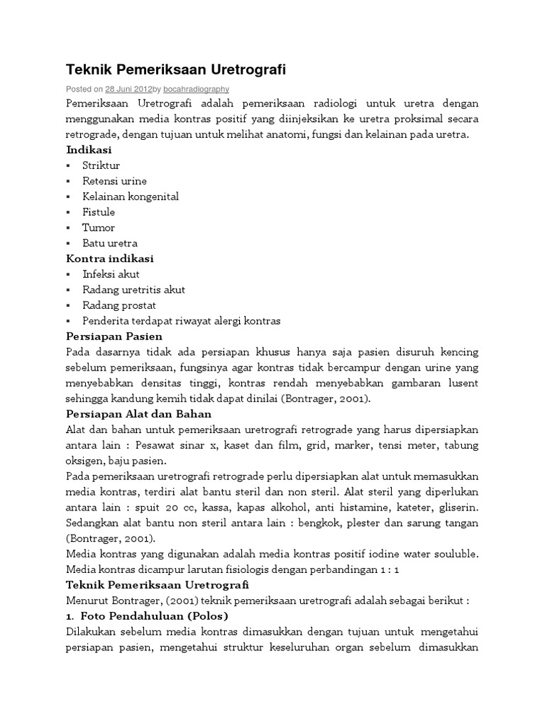 Teknik Uretrografi dan Persiapannya | PDF