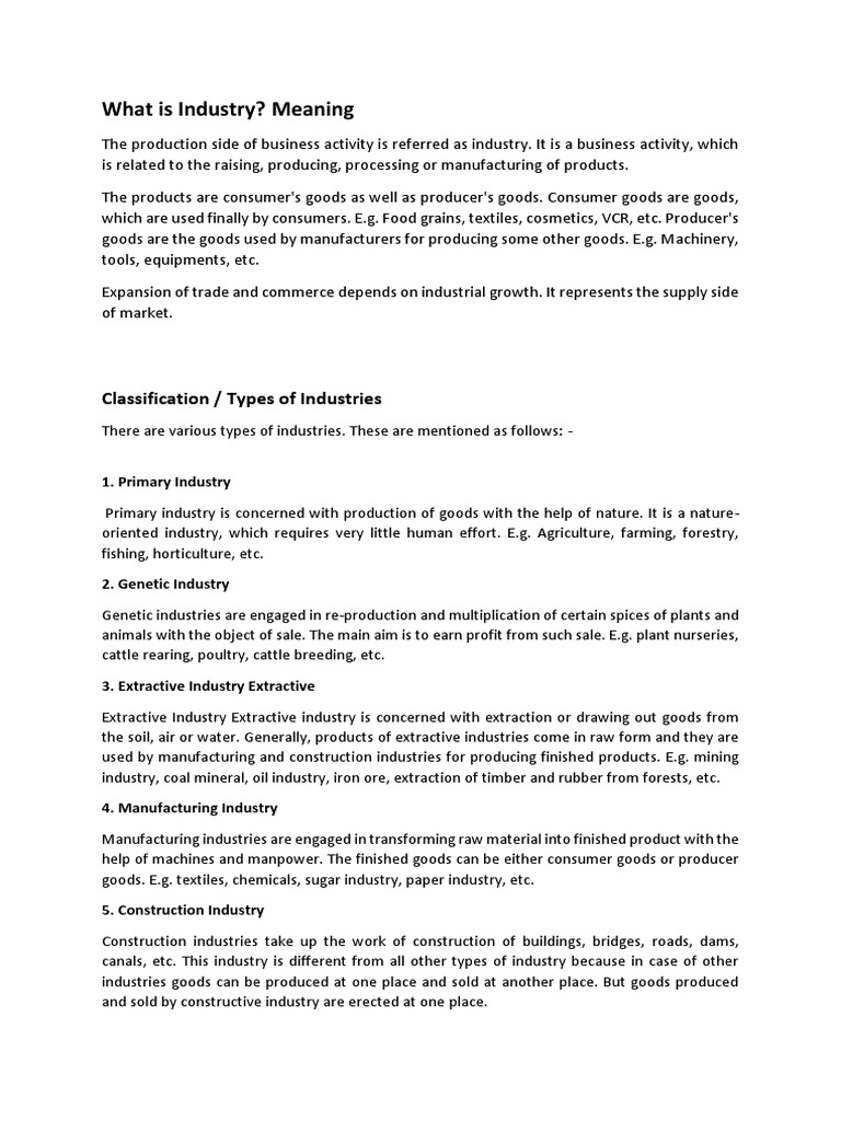 What Is Industry? Meaning: Classification / Types of Industries | PDF ...