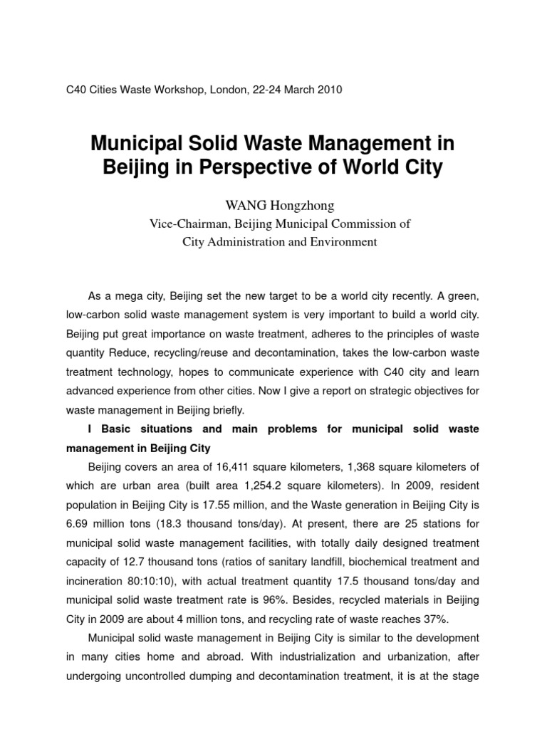 01 - 20100305 Beijing Solid Waste | PDF | Municipal Solid Waste | Waste