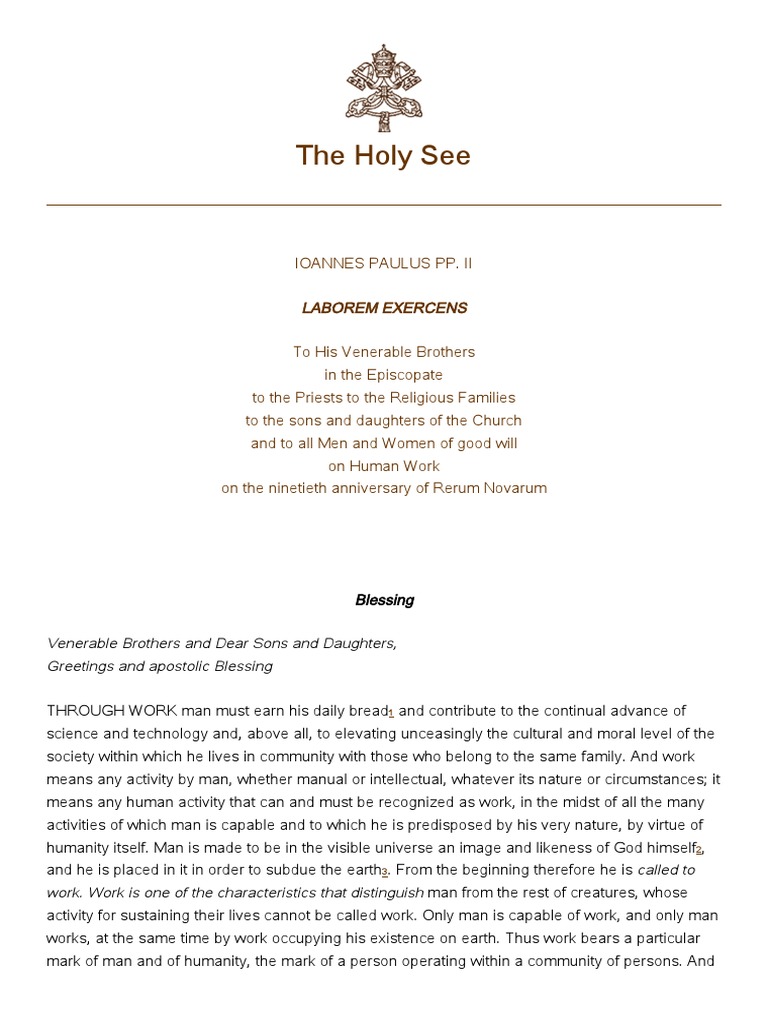 HF Jp-Ii Enc 14091981 Laborem-Exercens PDF | PDF | Human | Catholic Church