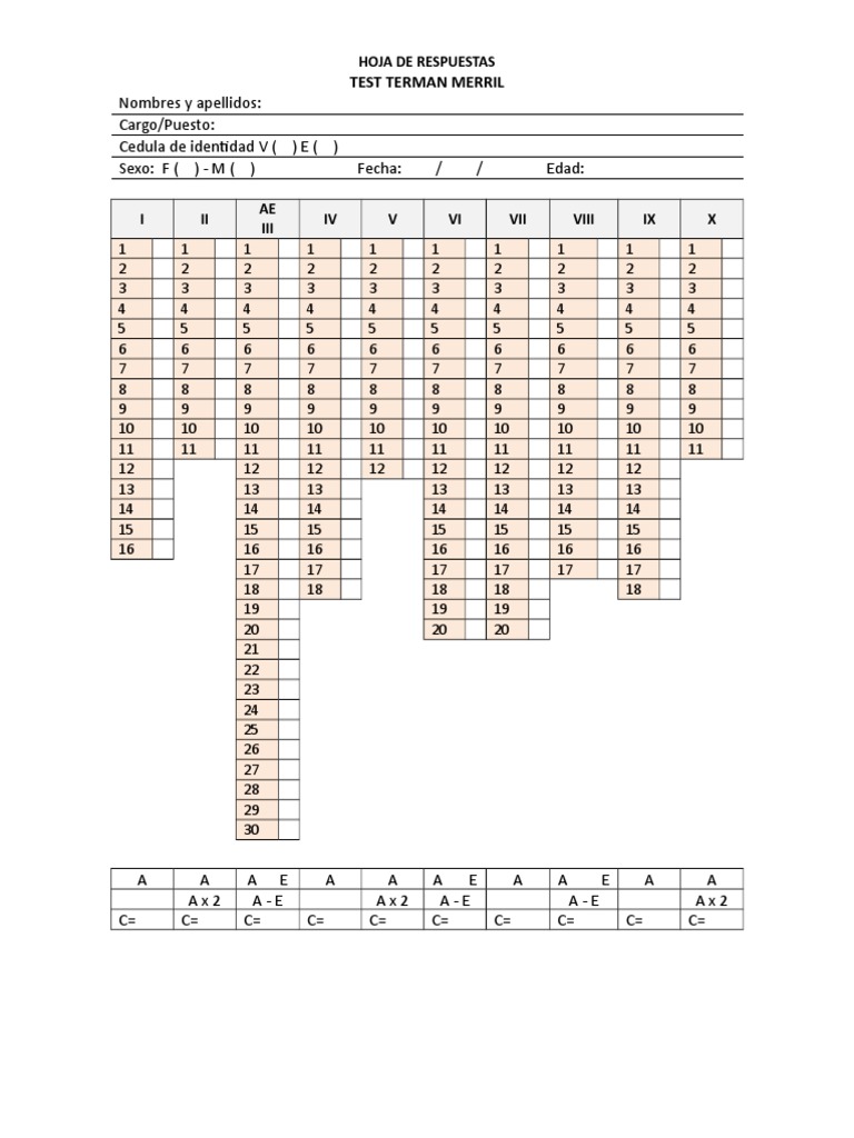 Hoja de Respuestas Test Terman Merril - InTELIGENCIA | PDF | Violencia