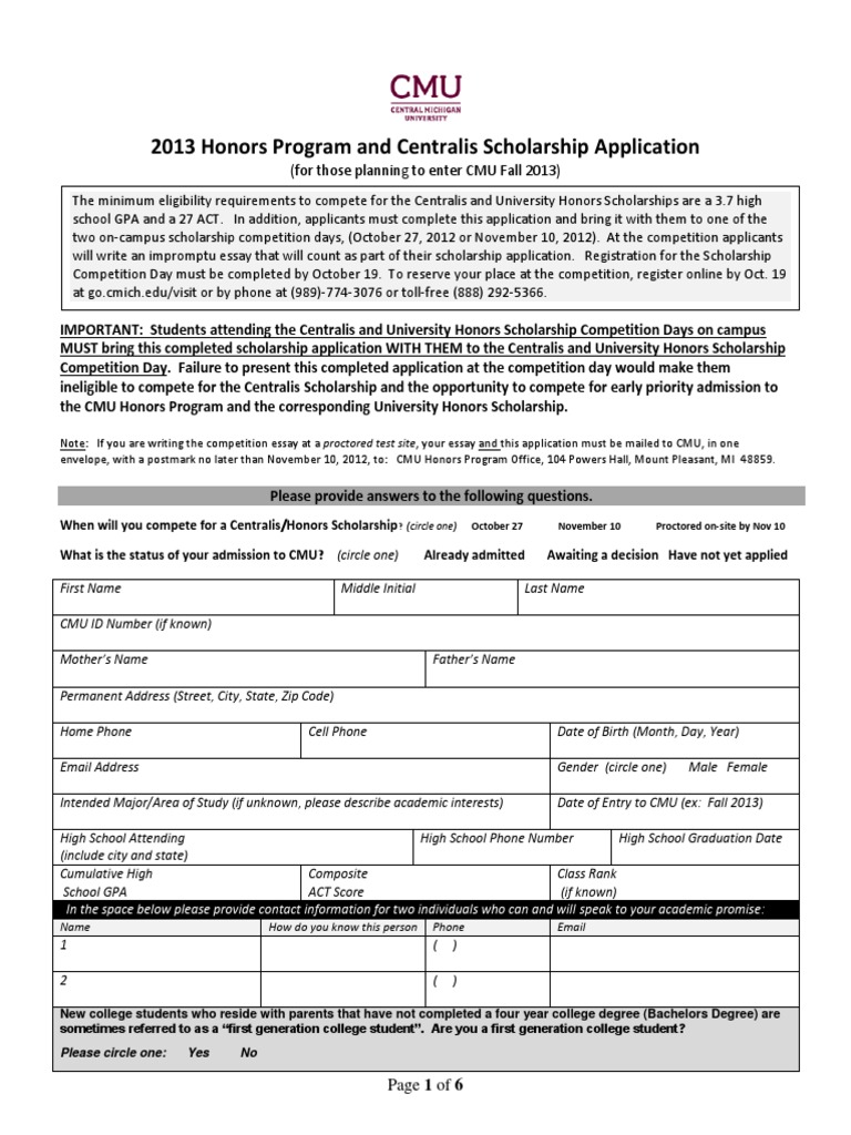 CMU 2013 Honors Program Application | PDF | Advanced Placement ...