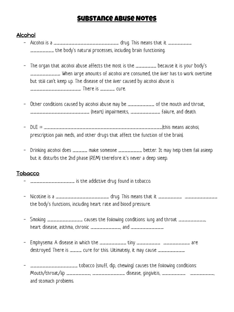Substance Abuse Notes | PDF | Substance Related Disorders | Mental And ...