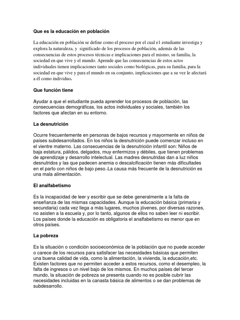 Educacion en Poblacion | PDF | Pobreza | Pobreza e indigencia