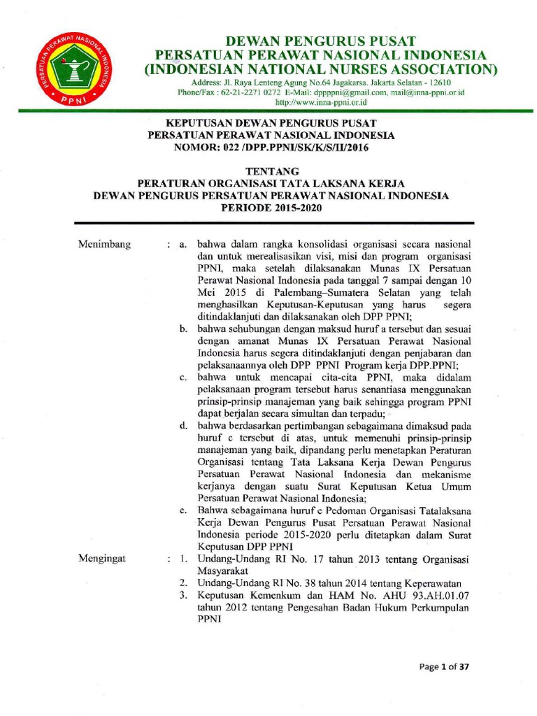 022 SK Po Tatalaksana Kerja DP Ppni - Compressed | PDF