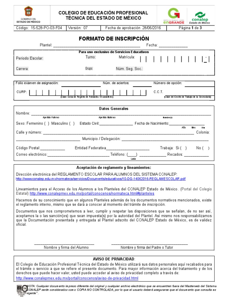 Formato de Inscripcion | Escuelas