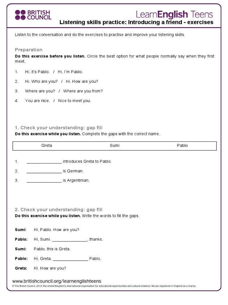 Introducing A Friend - Exercises 2 PDF | PDF