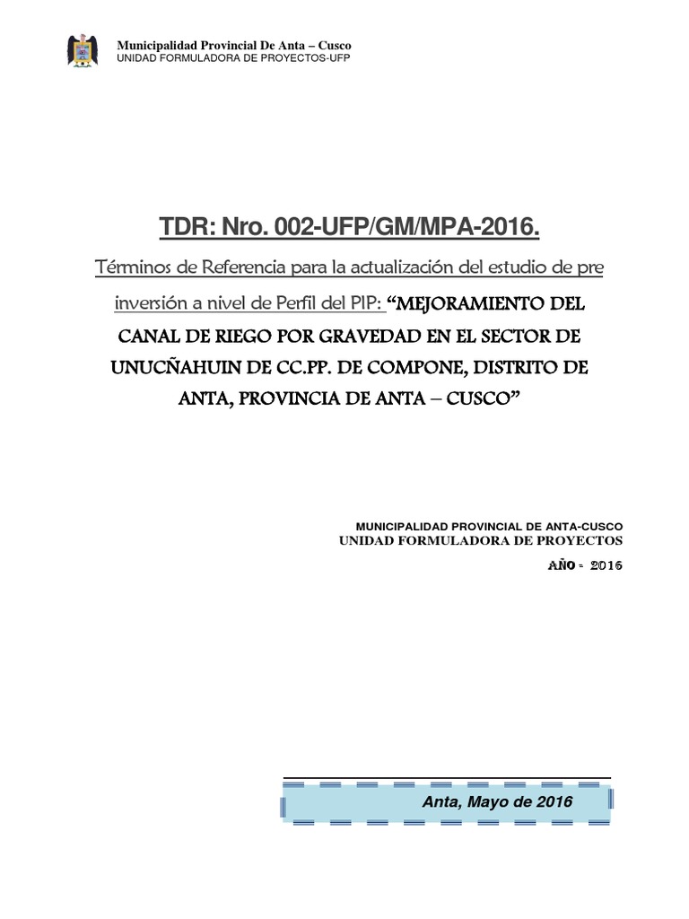 Modelo de TDR | PDF | Riego | Presupuesto
