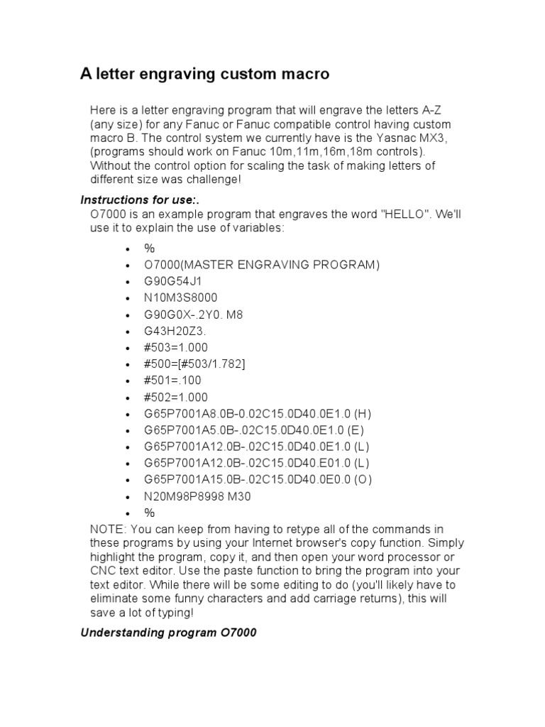 Fanuc Letter Engraving Macro Guide | PDF | Computer Engineering ...
