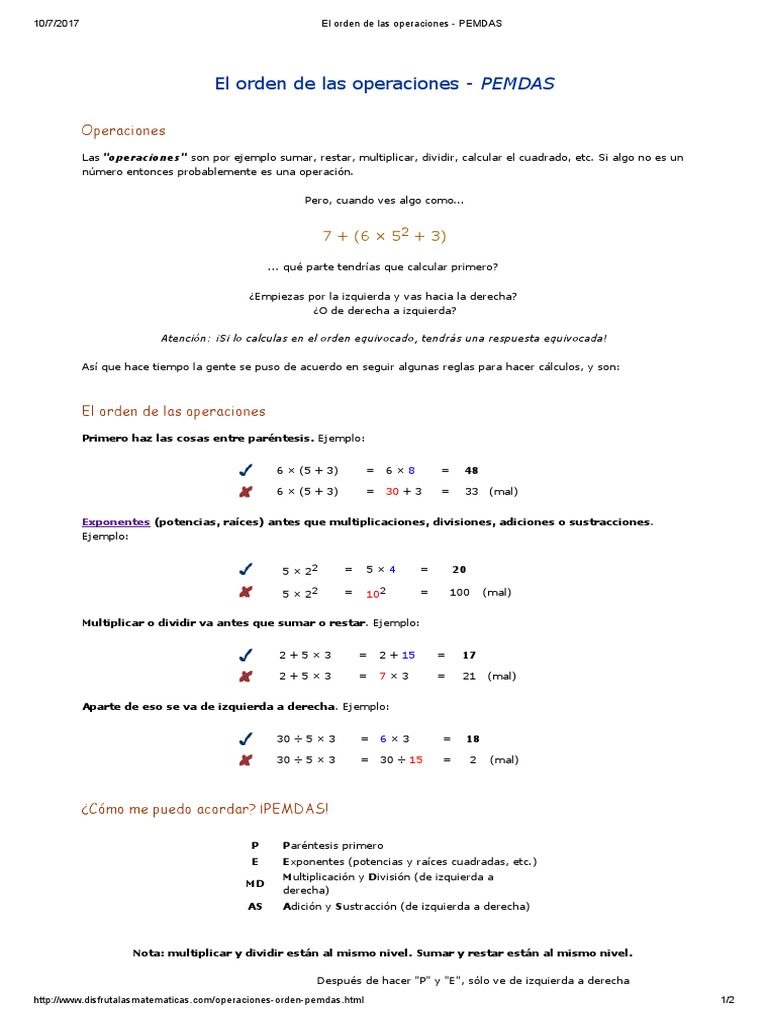 1.5.- Introducción Al Álgebra - El Orden de Las Operaciones - PEMDAS ...