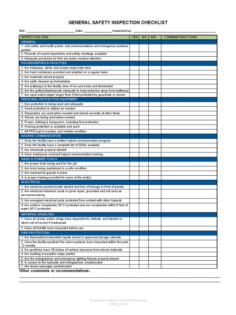 General Safety Inspection Checklist | PDF | Personal Protective ...