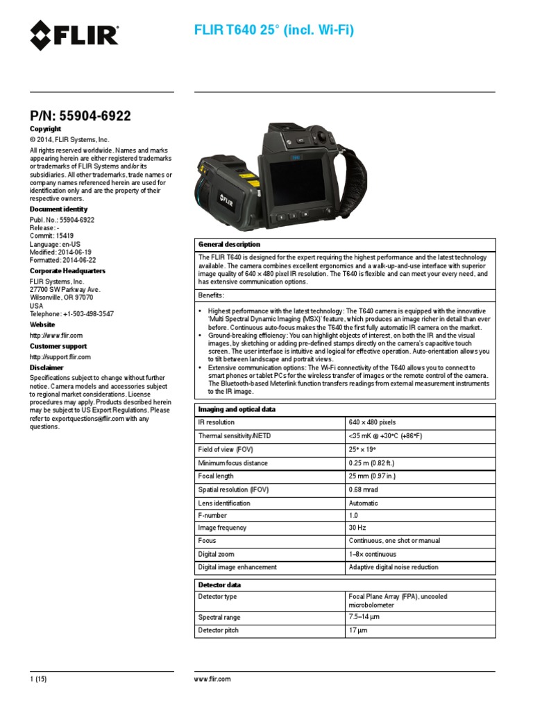 FLIR T640 25d Datasheet | PDF | Usb | Battery Charger