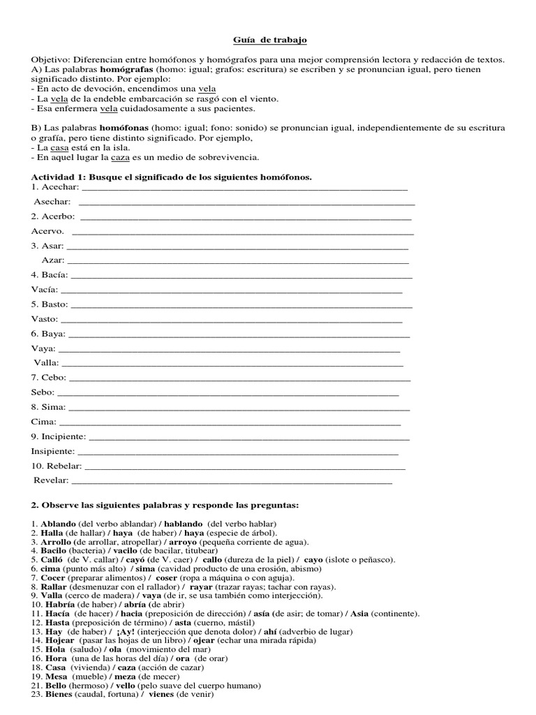 Homófonos y homógrafos: guía práctica | PDF | Lingüística