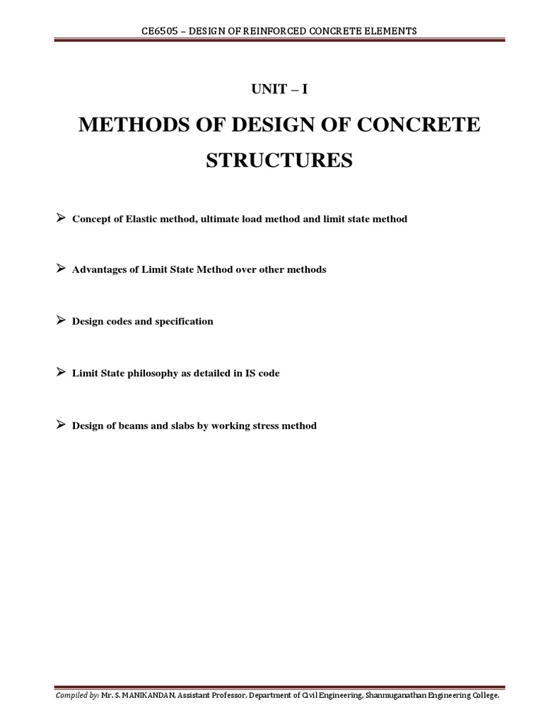 Unit I - Methods of Design of Concrete Structures PDF | PDF ...