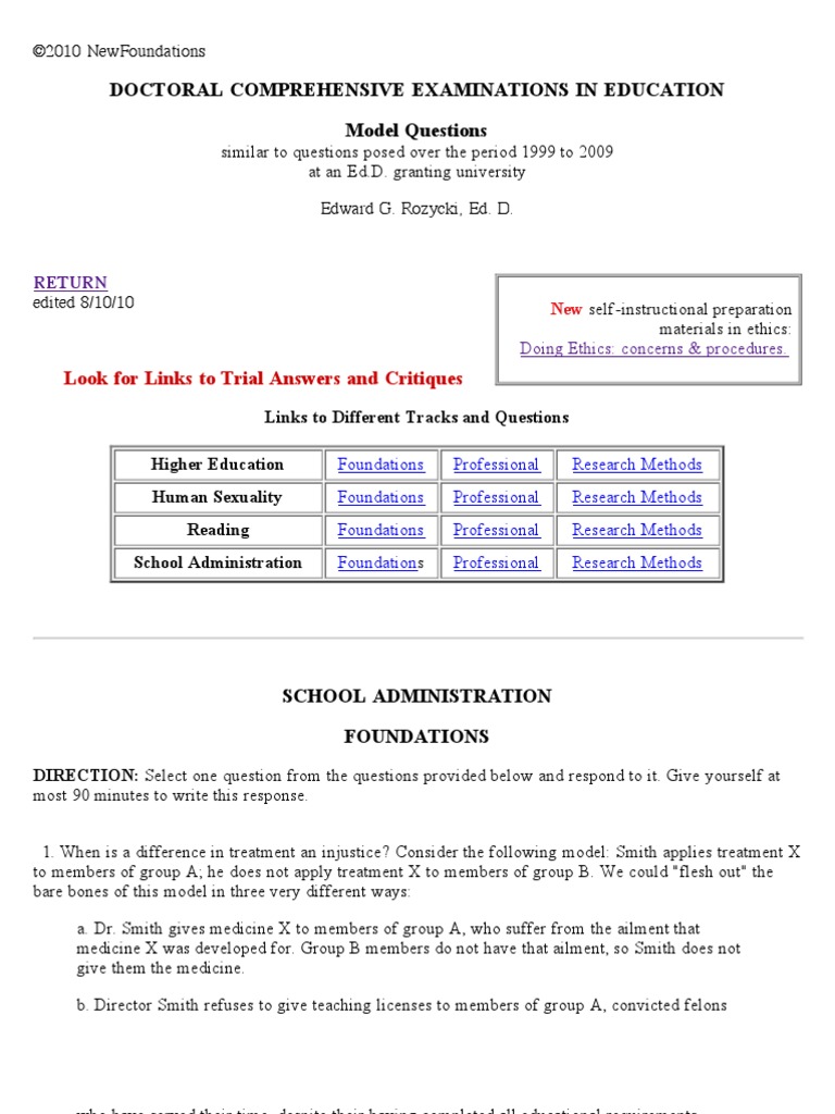 Doctoral Comprehensive Examinations in Education Model Questions | PDF ...