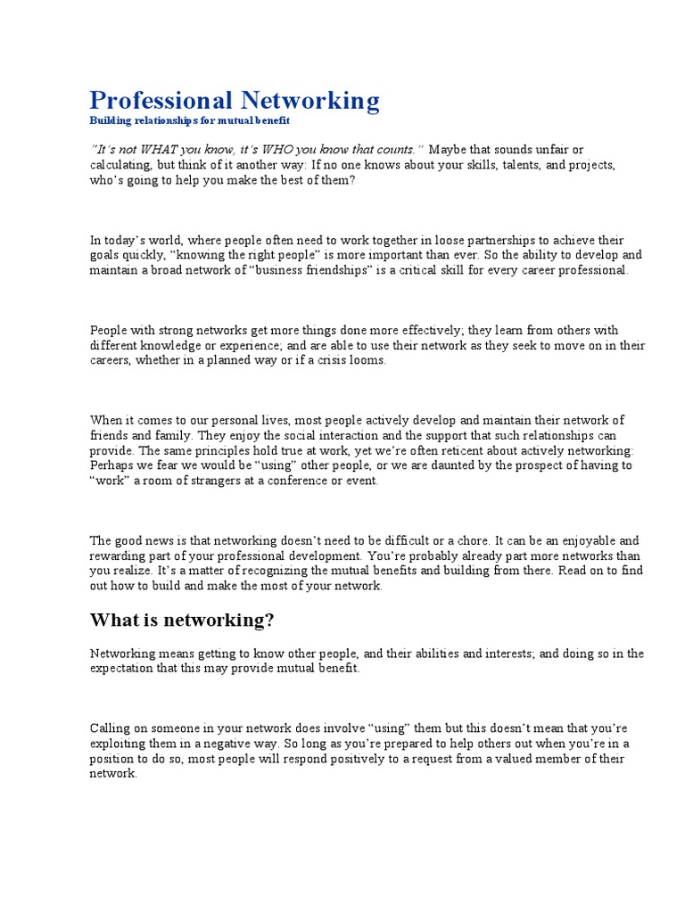 Professional Networking | PDF | Brainstorming | Information