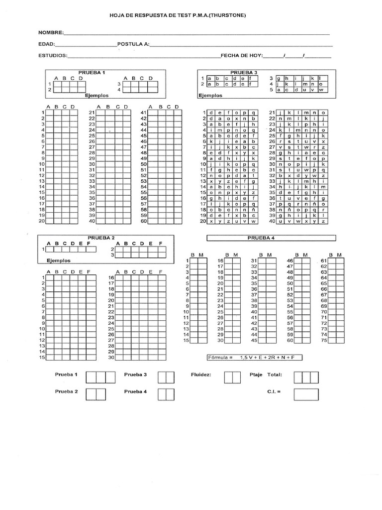 Hoja Respuesta Test Pma (Thurstone) | PDF