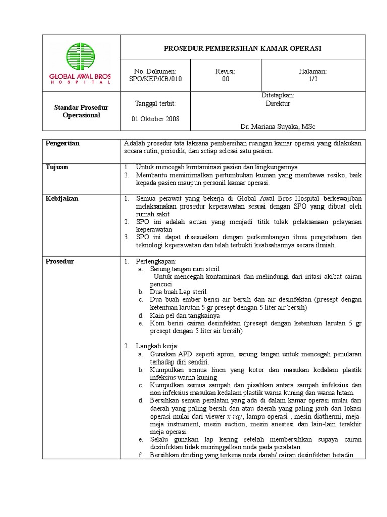 010 Pembersihan Kamar Operasi | PDF